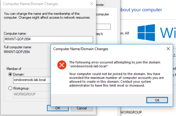 How to fix “Exceeded the Maximum Number of Computer Accounts Allowed to Create in this Domain ...